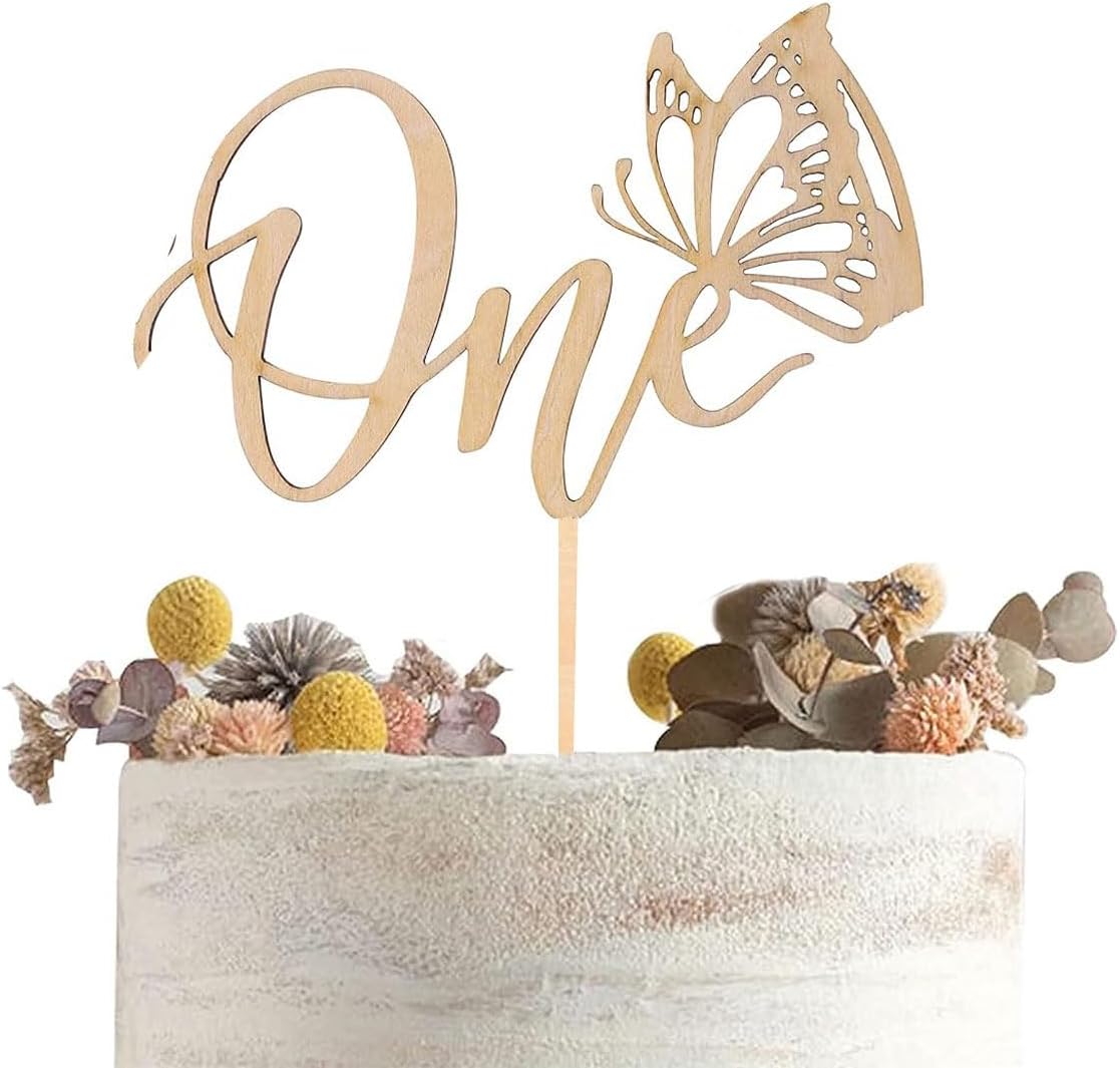 Amazon.com: Wood Butterfly One Cake Topper,Baby Shower Butterfly 1st ...