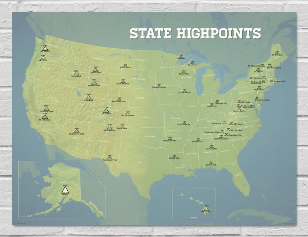 State Highpoints Checklist Map 18x24 Poster (Natural Earth ...