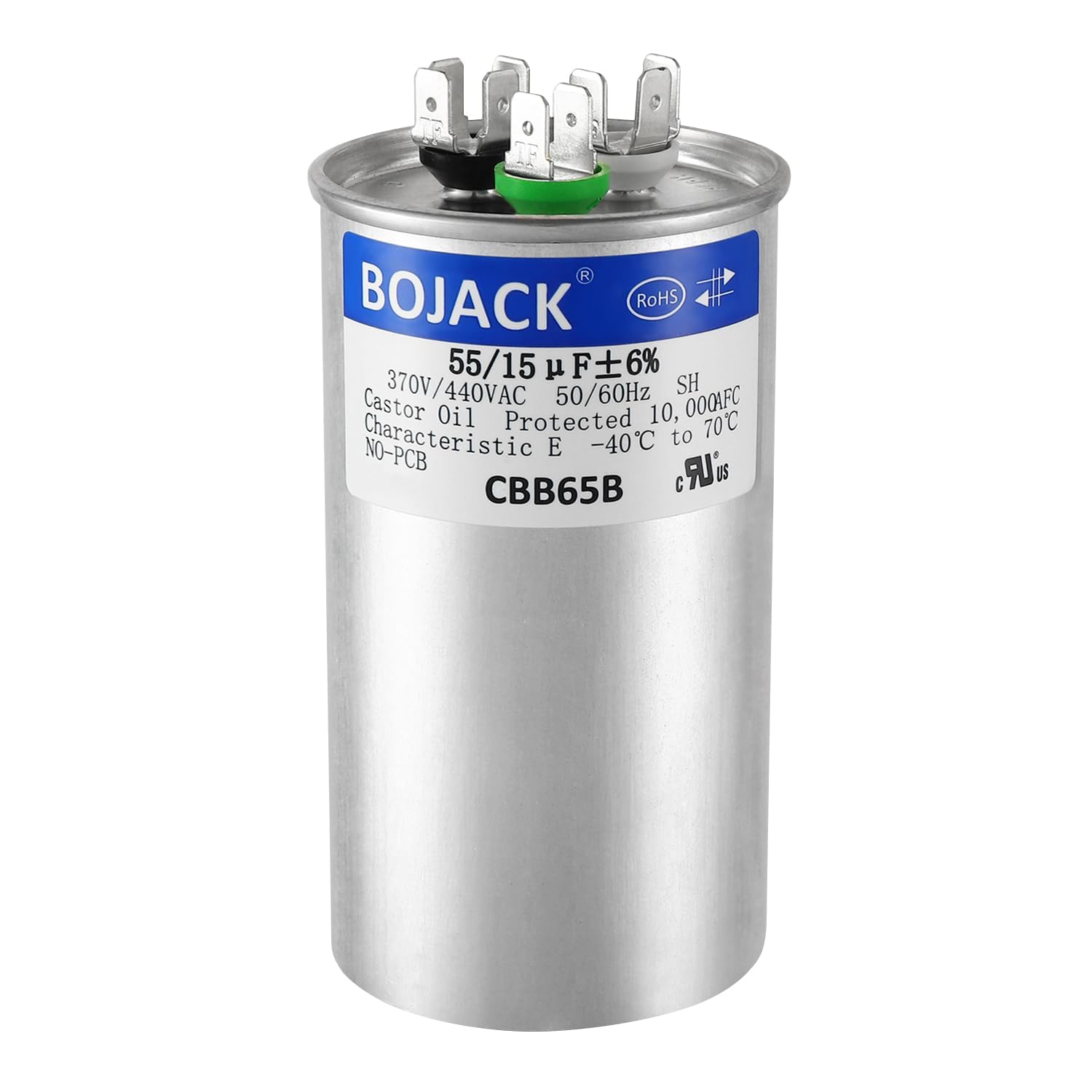 BOJACK 55+15 uF ±6% 55/15 MFD 370/440 VAC CBB65B Dual Run Start Round Capacitor for Condenser ...