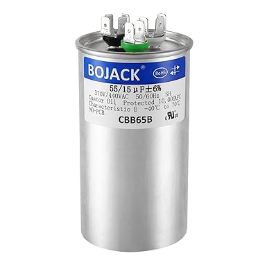 BOJACK 55+15 uF ±6% 55/15 MFD 370/440 VAC CBB65B Dual Run Start Round Capacitor for Condenser ...