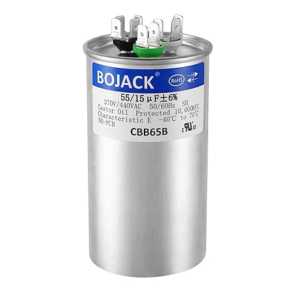 BOJACK 55+15 uF ±6% 55/15 MFD 370/440 VAC CBB65B Dual Run Start Round Capacitor for Condenser ...