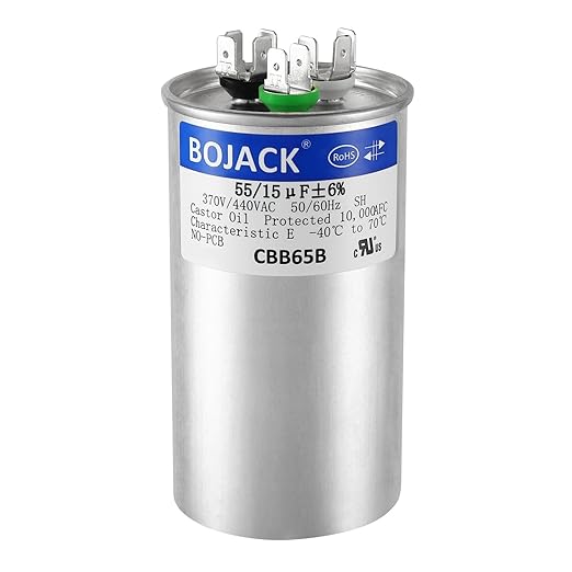 BOJACK 55+15 uF ±6% 55/15 MFD 370/440 VAC CBB65B Dual Run Start Round Capacitor for Condenser ...