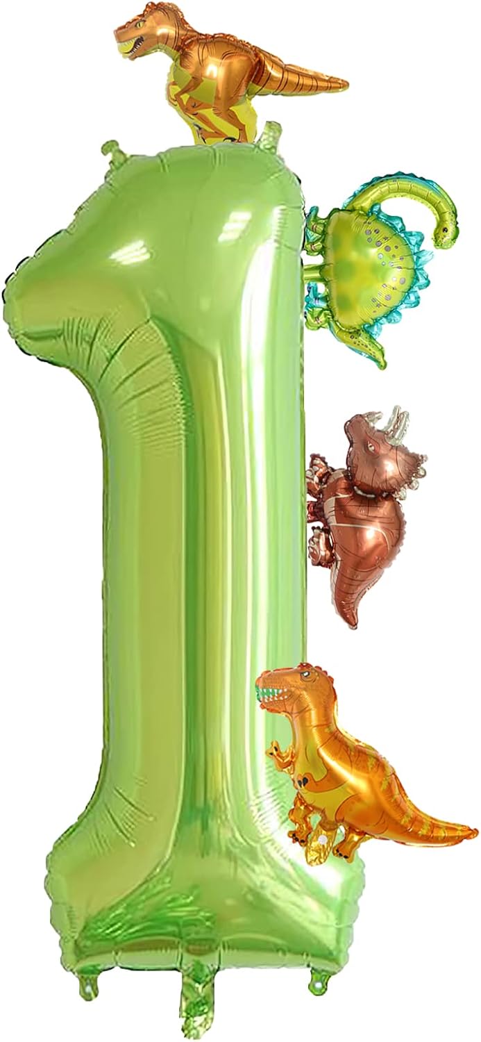 Amazon.com: 40 Inch Green Number 1 with Mini Dinosaur Balloon ...