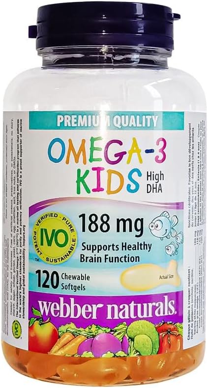 Webber Naturals Omega-3 Kids DHA 188mg, 120 chewable softgels : Amazon ...