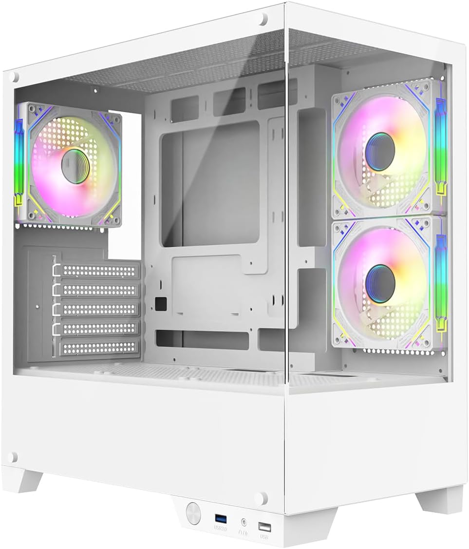 CiT Pro Charger White Dual Tempered Glass Panelling Micro-ATX PC Gaming ...