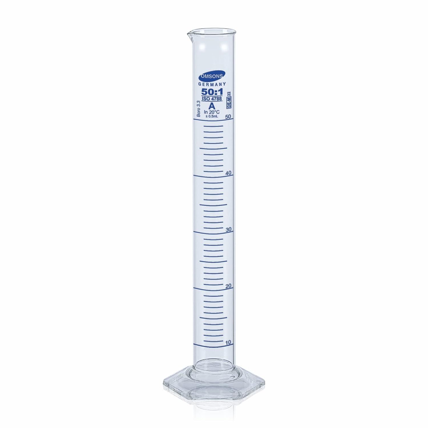 Omsons Glassware | Measuring Cylinder With Hexagonal Base | Capacity 50 ...