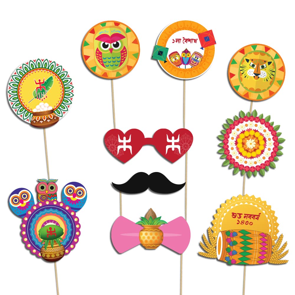 Festiko® 10 Pcs Bengali New Years Photobooth Props, Poila Baisakh Photo ...