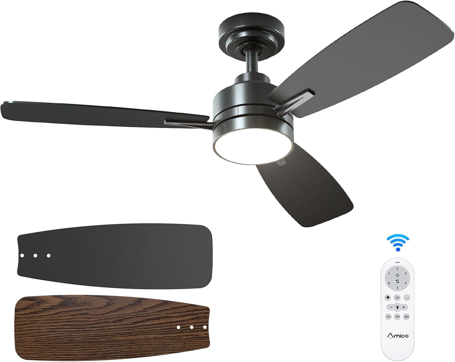 Amico Ceiling Fans with Lights, 44 inch Black Ceiling Fan with Light ...
