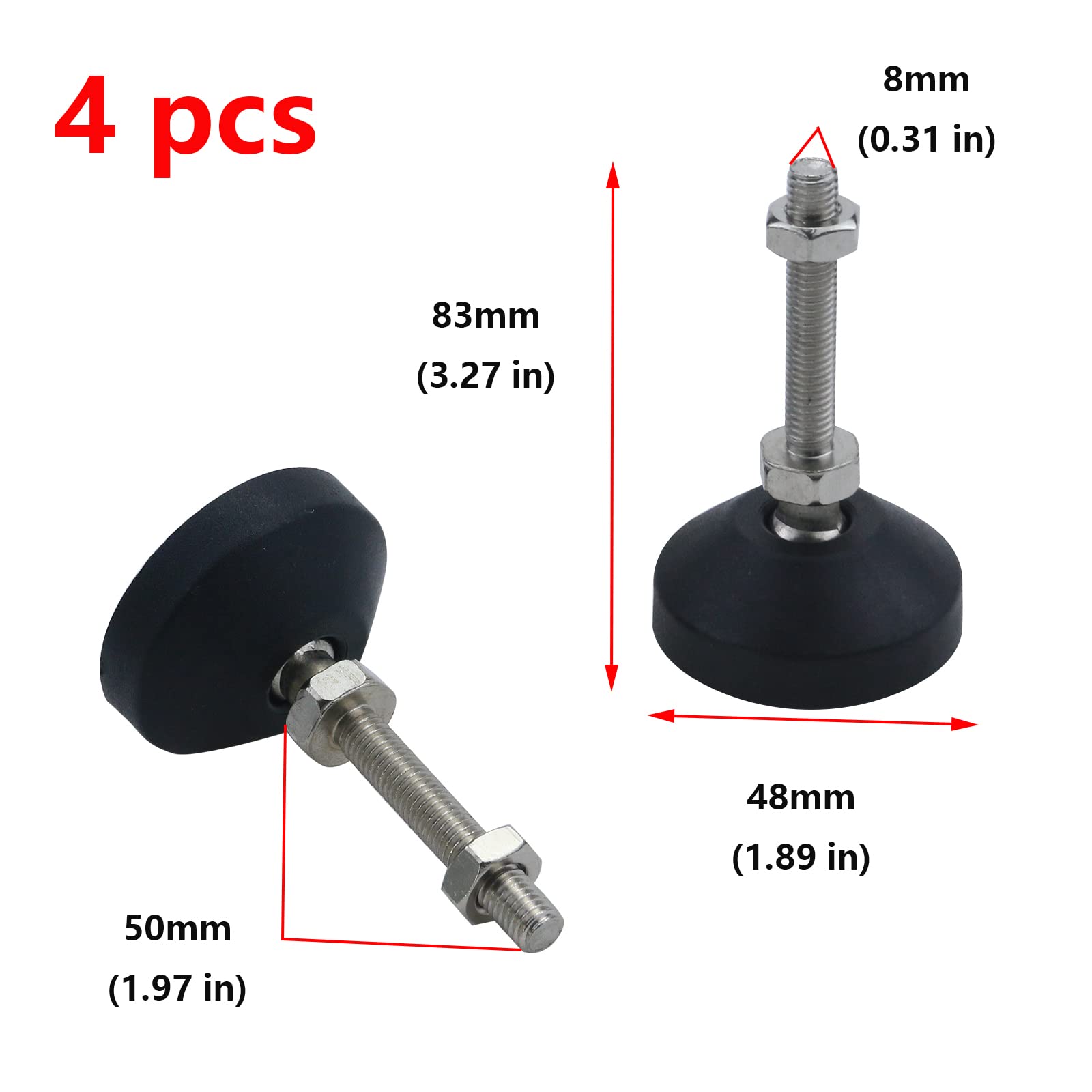 Snapklik.com : 4Pcs M8 Thread Adjustable Foot Cups Reinforced Nylon ...