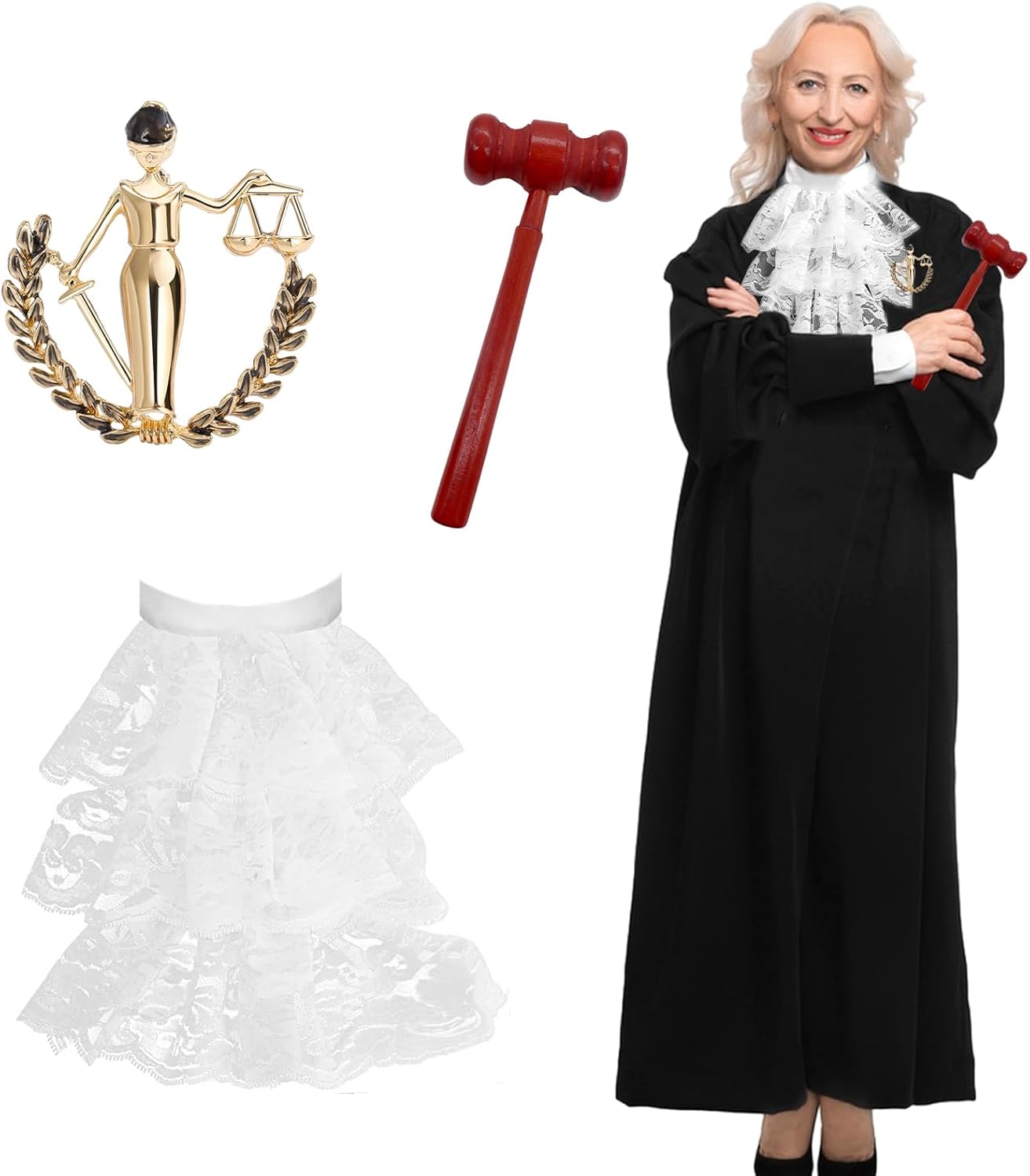 Beamely Judge Costume Accessories Set, Judge Fancy Dress Kit with Lace ...