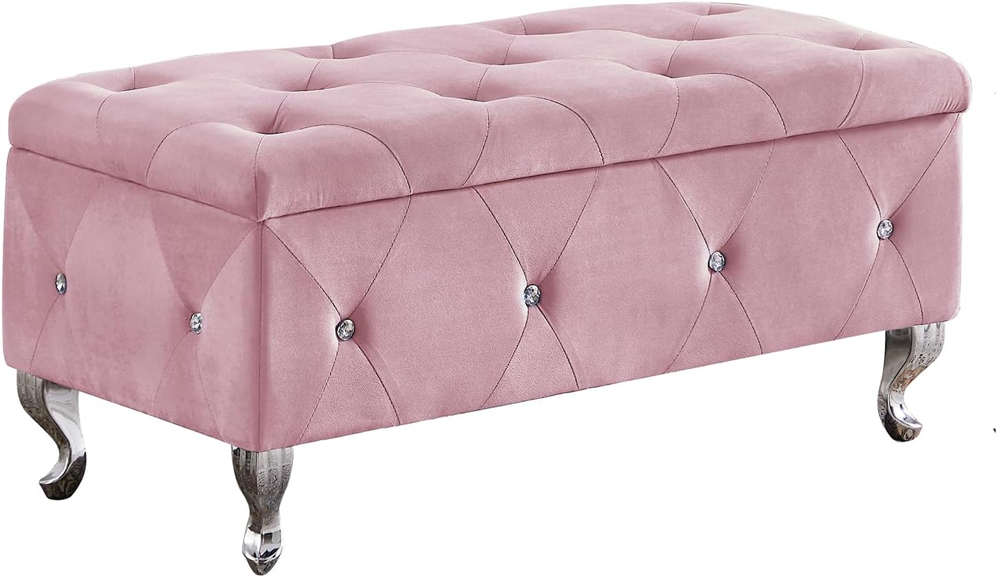 Amazon.com: SPOFLYINN Rectangle Velvet Padded Storage Ottoman Bench ...