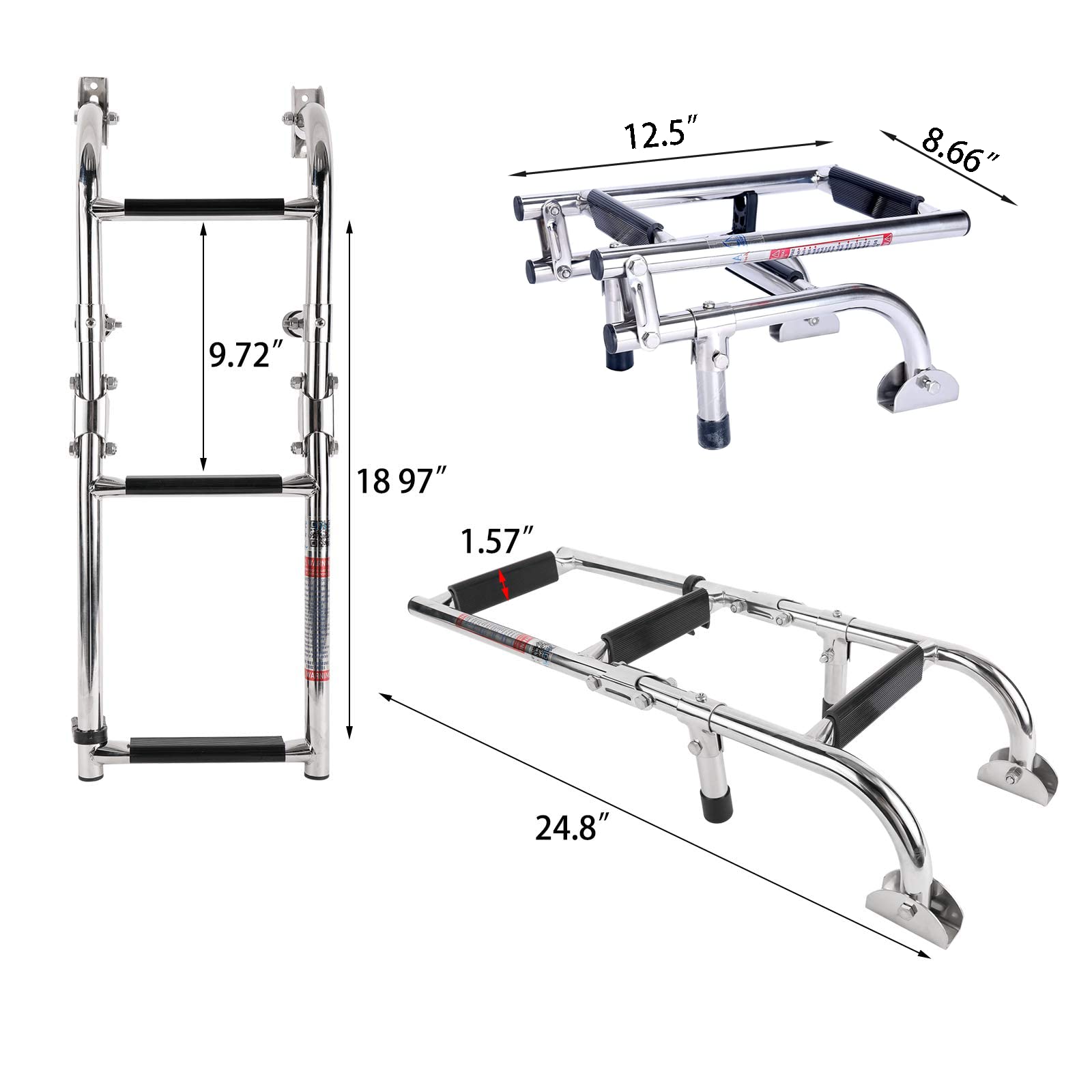 Snapklik.com : WerkWeit Marine Boat Ladder 3 Foldable Stainless Steel ...