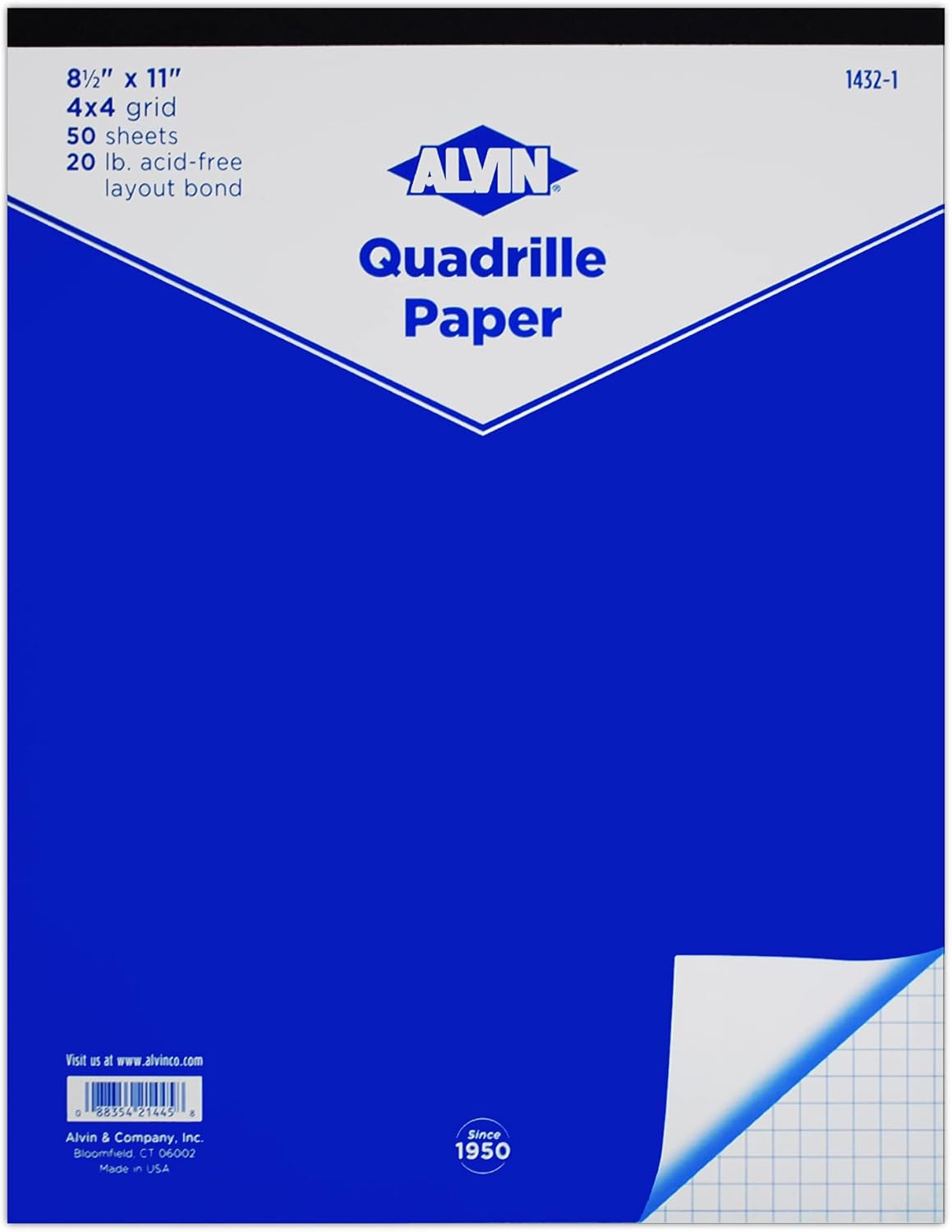 Alvin Quadrille Paper 4x4 Grid 50-Sheet Pad, 8.5" x 11" (1432-1 ...