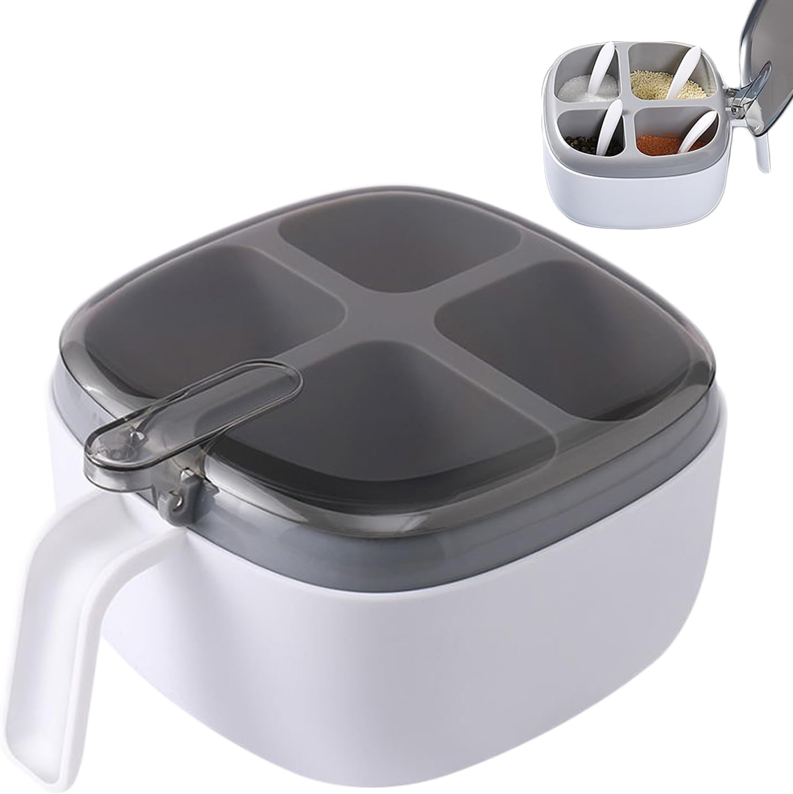 Amazon.com | inheming Seasoning Box with Lid and Spoon, 4 Compartment ...