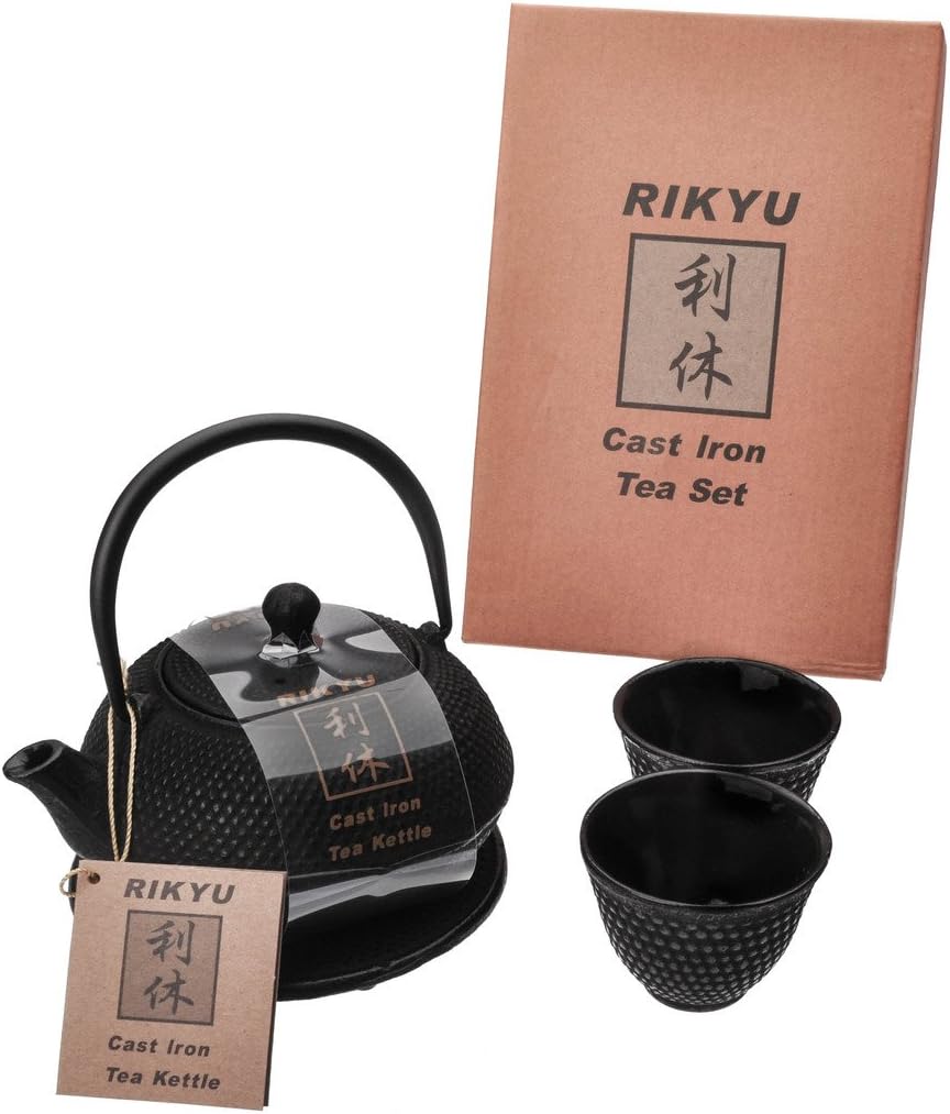 Amazon.com | RIKYU RKTS1005BK Cast Iron ARR Tea Set with Trivet, 16 ...