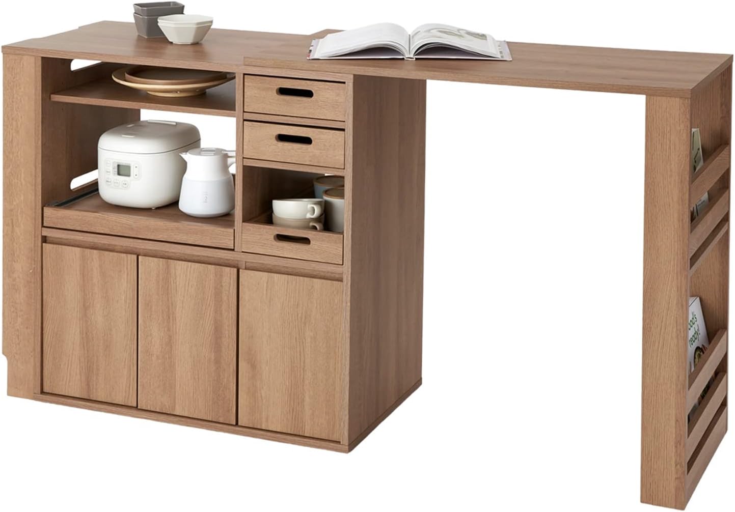 Amazon.co.jp: LOWYA ロウヤ キッチンカウンター レンジ台 伸縮 カウンターテーブル キッチン収納 間仕切り 引き出し アイランド 木目調 ライトブラウン 幅約99 ...