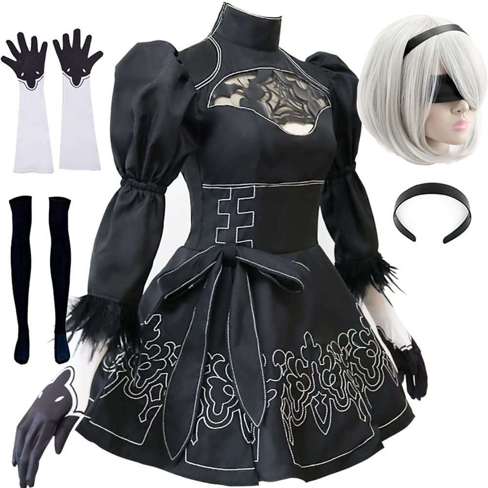 Amazon.com: Smehei Yorha 9s Cosplay Costume 9s Outfit Black Dress Full ...