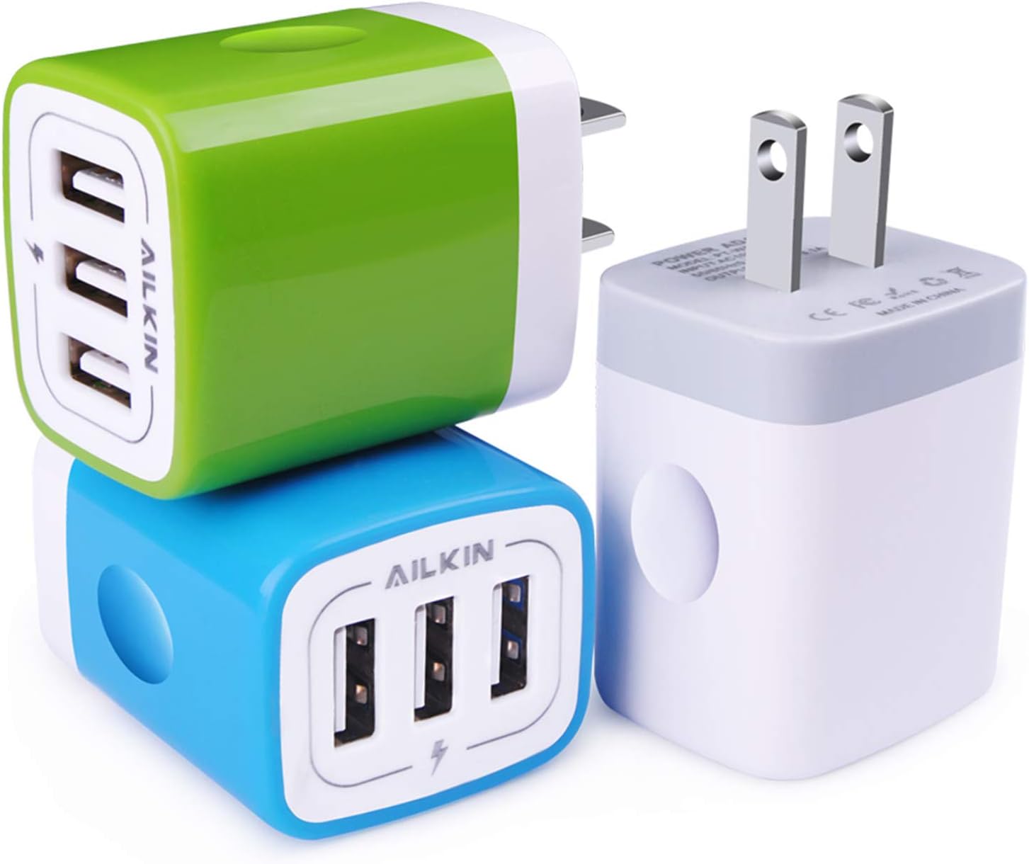 Amazon.com: USB Plug-in Wall Charger, Charging Block, 3Pack Ailkin 3.1A ...