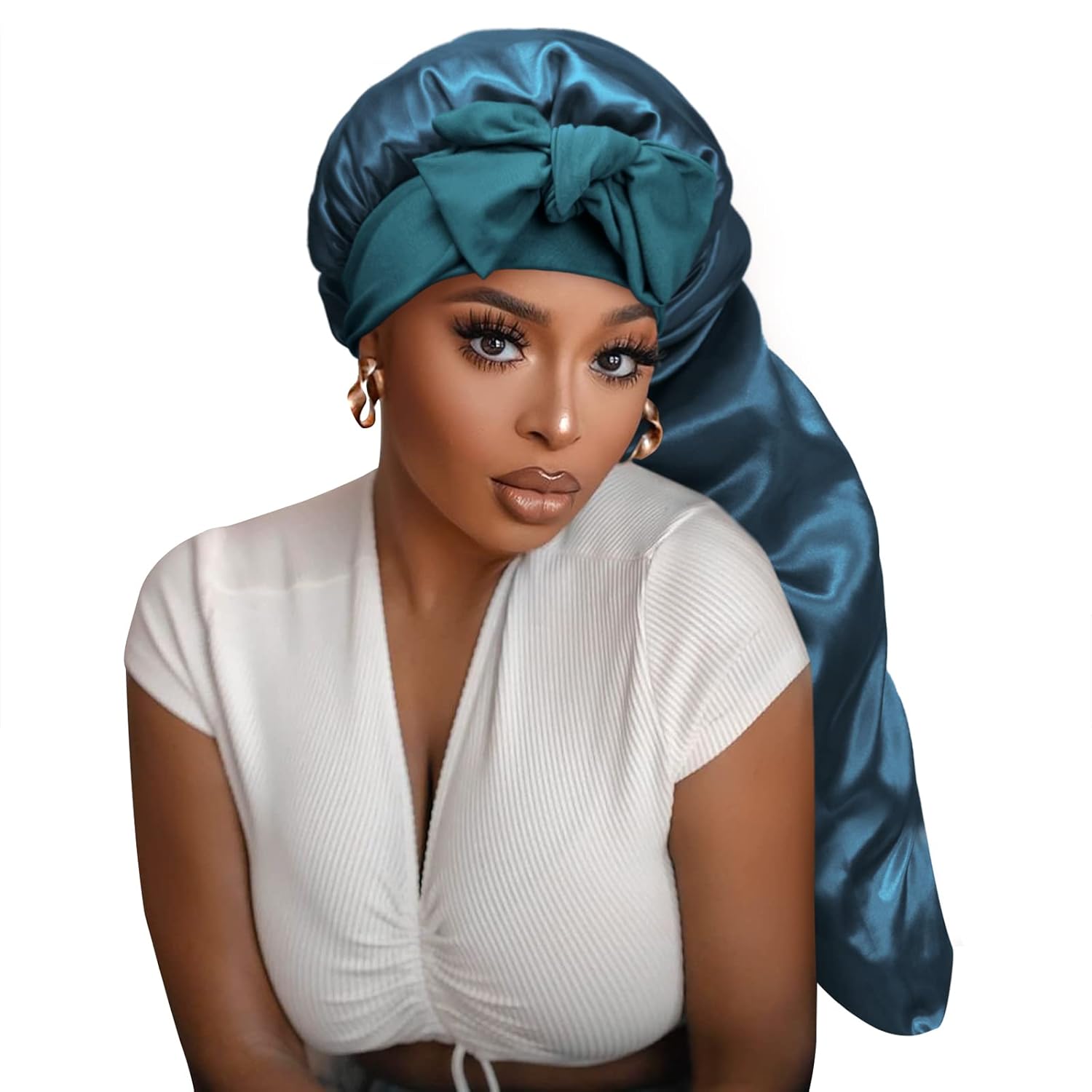 Amazon.com: Satin Silk Bonnet Hair Cap: Long Bonnets with Elastic Tie ...