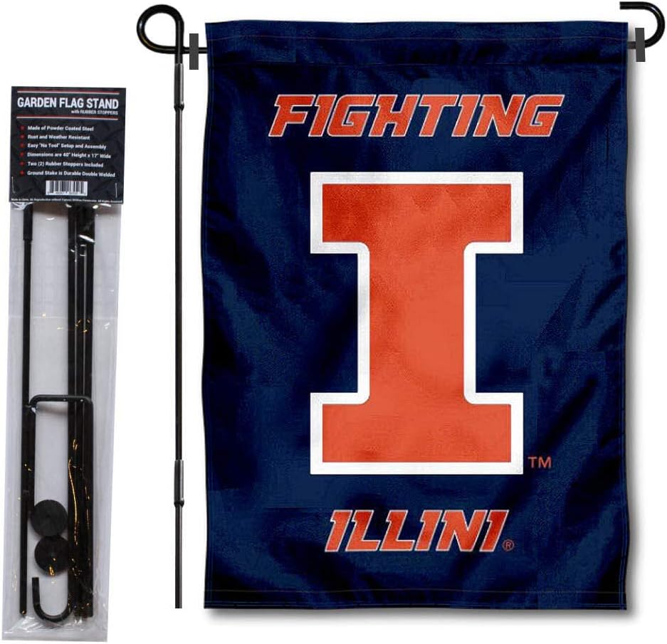 Amazon.com : Illinois Fighting Illini Garden Flag with Stand Holder ...