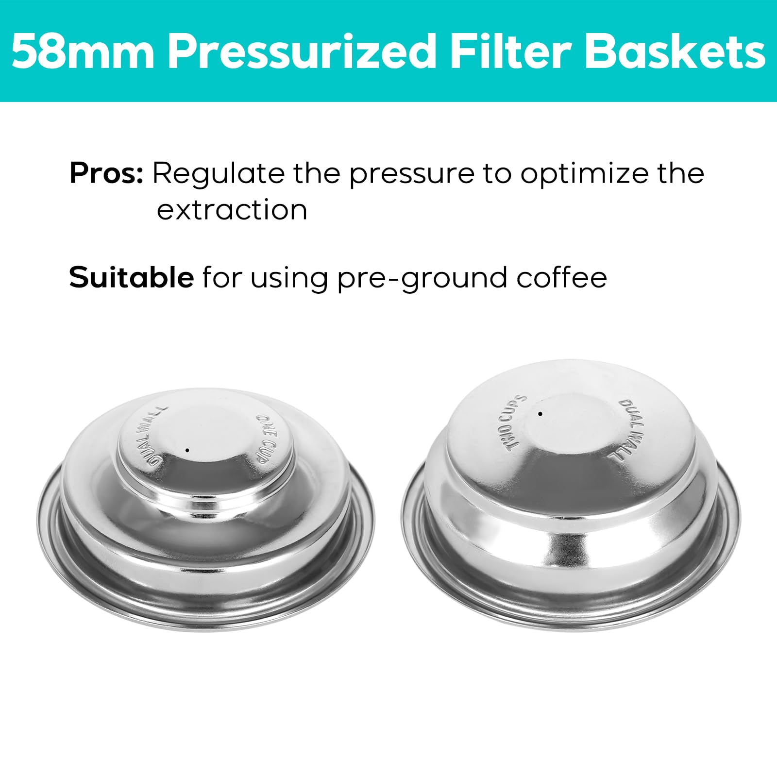 Portafilter Basket 51mm Pressurized Filter Basket - Dual Wall Espresso ...