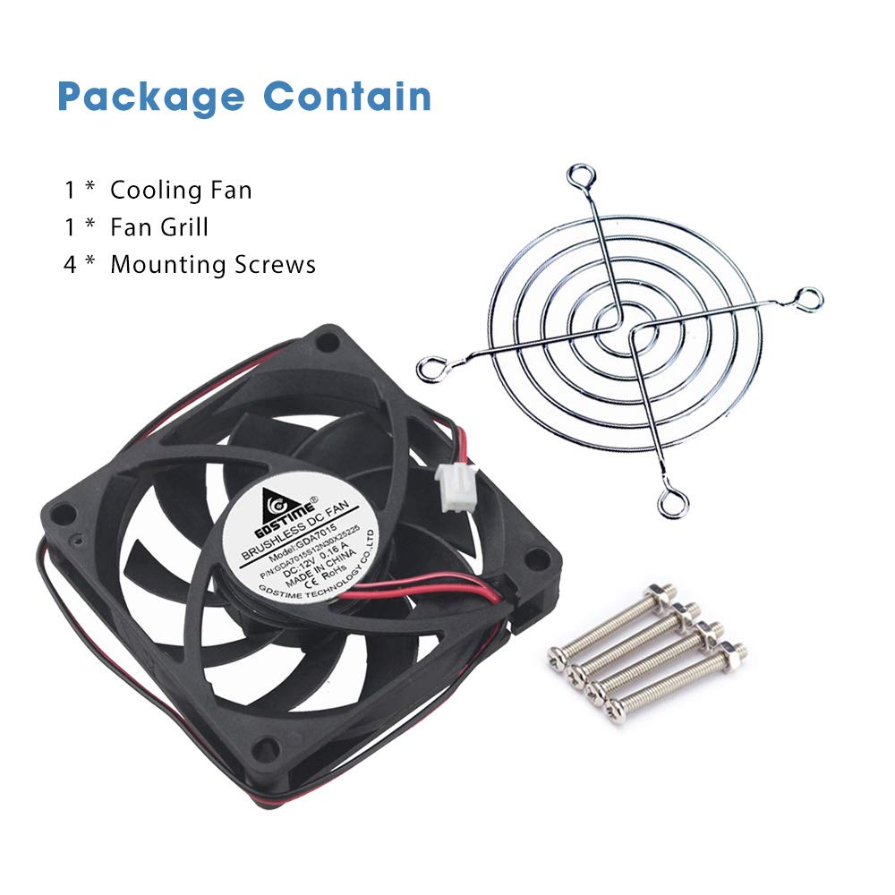 GDSTIME 12V Fan 70mm Computer Fan 70 x 15mm PC Fan 7CM Case Fan 3000 ...