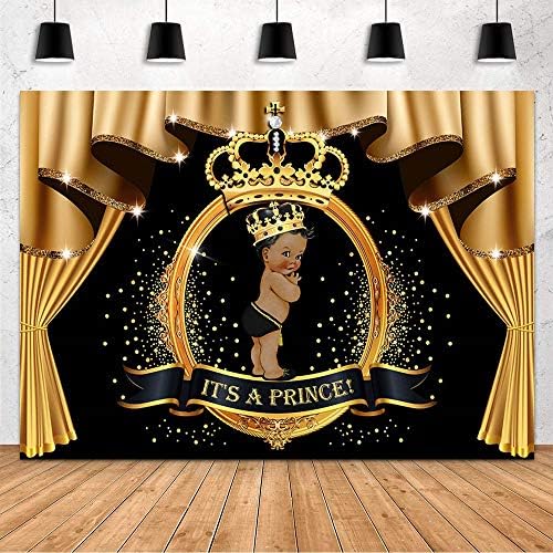 Amazon.com : GYA Royal Prince Baby Shower Backdrop Black Boy Gold Crown ...