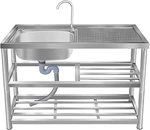 Single Bowl Commercial Restaurant Kitchen Sink，Stainless Steel Stand ...