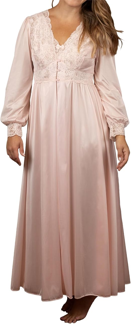 Shadowline Women’s Long Lace Bodice Button Down Robe - 54” Length Robe ...