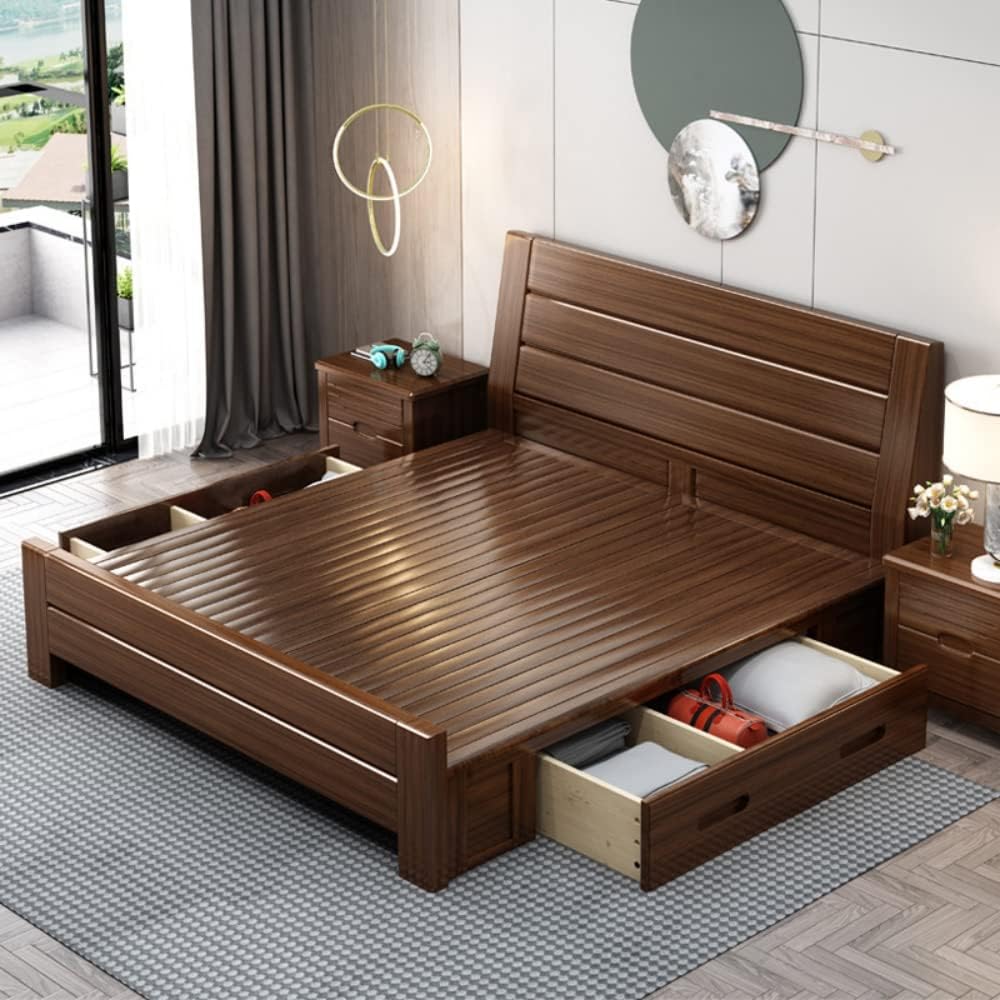 Amazon.com: BAYCHEER Scandinavian Bed Frame Solid Wood Espresso Bed ...