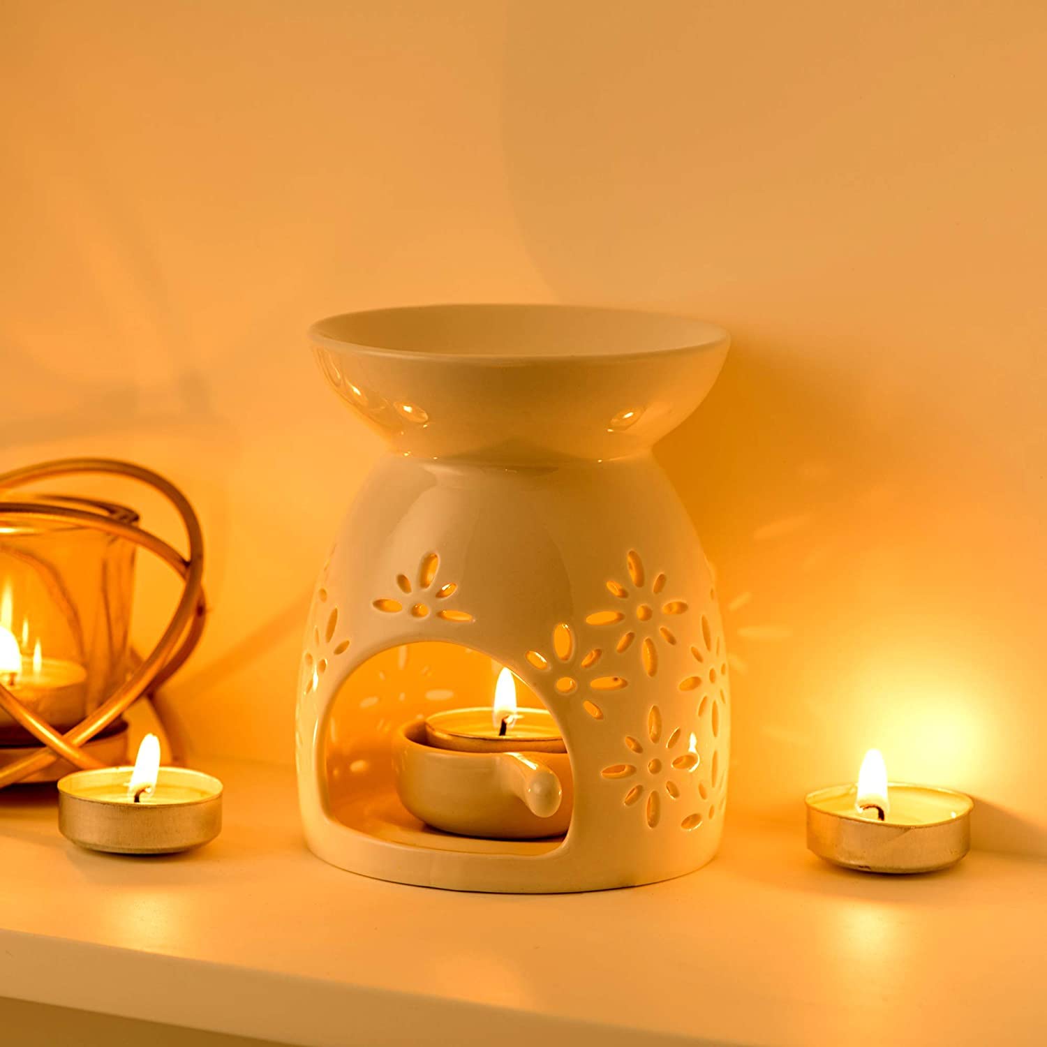 Essential Oil Burners Set of 2, LOVECASA Ceramic Wax Melt Burners ...