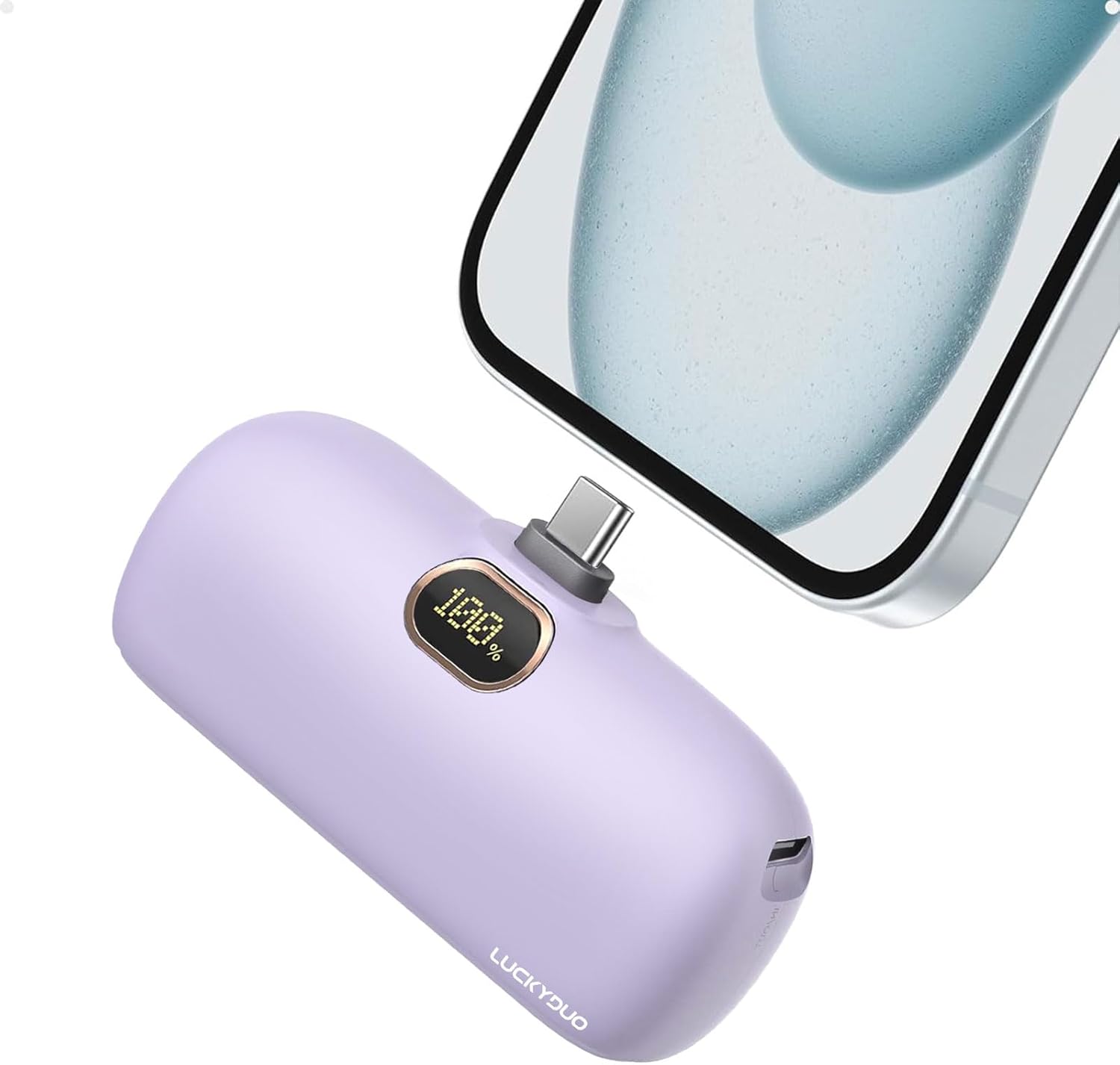LUCKYDUO Small USB C Portable Charger, 5000mAh Ultra Compact PD 20W ...