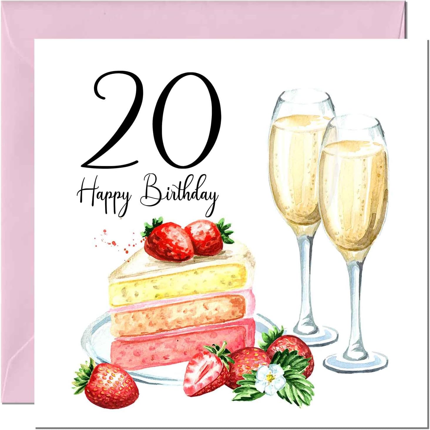 20th Birthday Card for Women - Strawberries & Cake - Ladies Birthday ...
