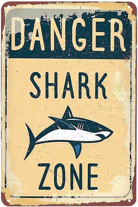 Amazon.com : Danger Shark Zone Danger Metal Sign Home Pub Wall Decor ...