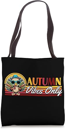 Amazon.com: Kids Cute Turkey Autumn Vibes Only Retro Fall Season Tote ...