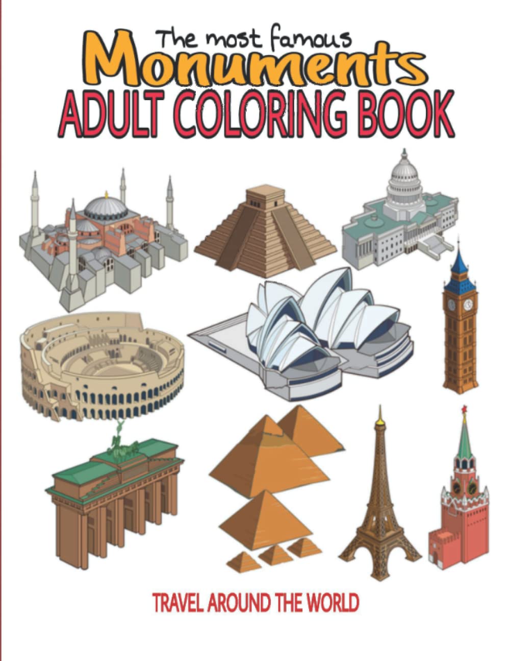 Adult Coloring Book Monuments Colosseum Eiffel Tower Big Ben Taj ...