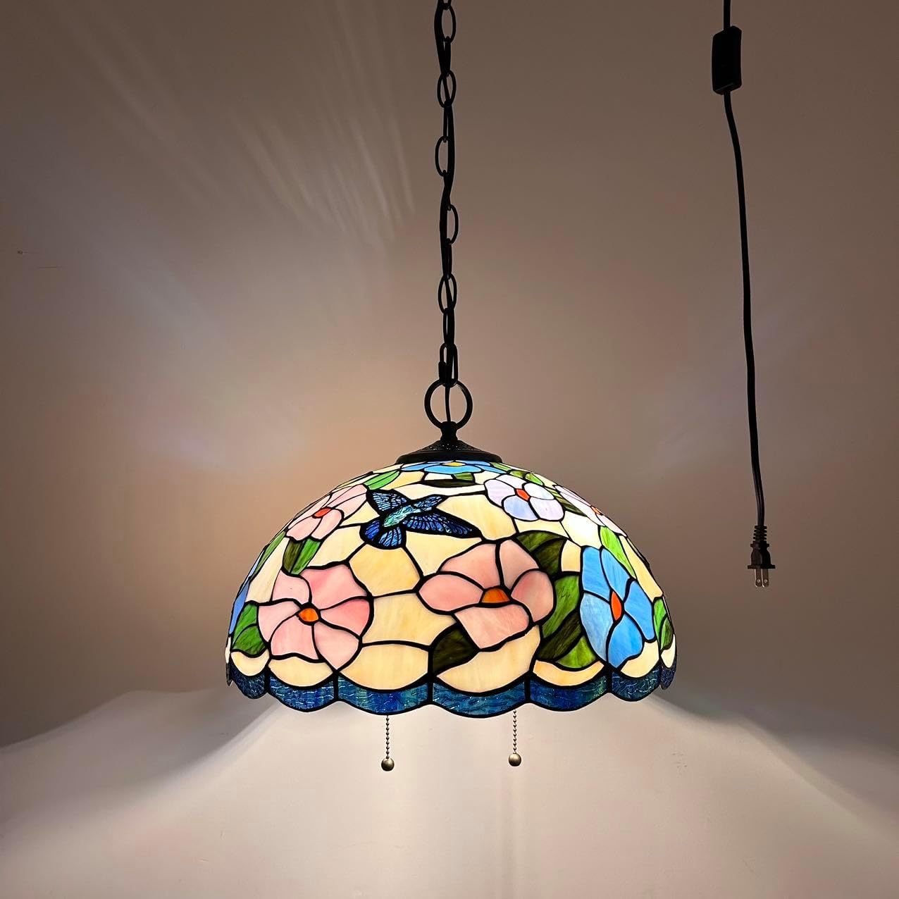 enjoy decor lamps Tiffany Pendant Lights Fixture Plug in Stained Glass ...