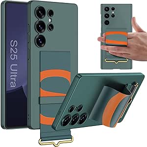 NINKI Samsung Galaxy S25 Ultra Case Wrist Strap, Green Shockproof Holster Case with Kickstand ...