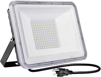 Plug in Flood Light Outdoor, 100W Wall Mounted Pathway Lighting, Super ...