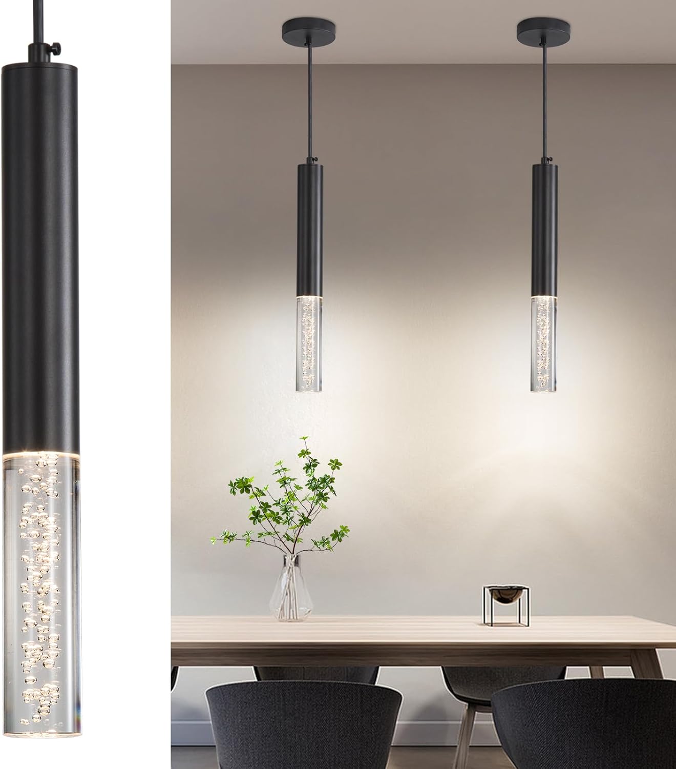 Daoseolo 2 Pack Modern Pendant Light, Mini Chandelier Bubble Acrylic ...