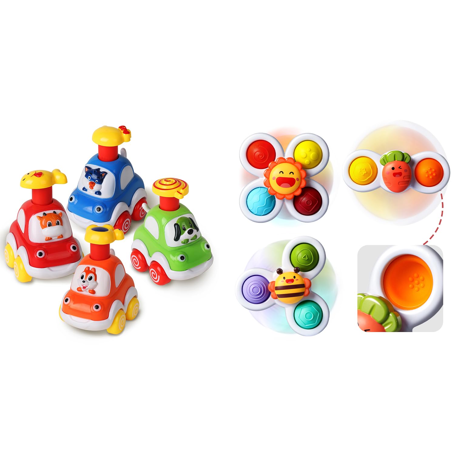 Amazon.com: ALASOU 4 PCS Animal Car Toys and 3 PCS Suction Cup Spinner ...