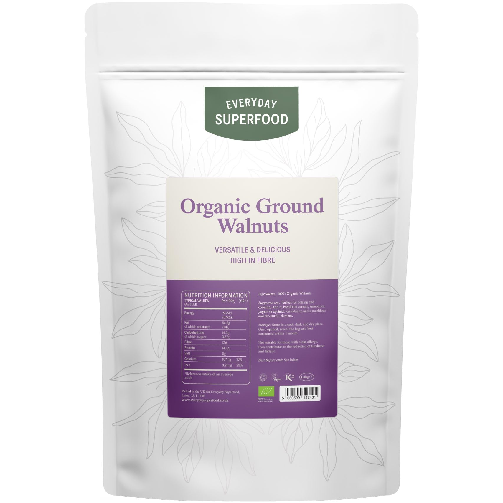 Everyday Superfood Organic Ground Walnuts 1.8kg, Raw Grated Walnuts ...