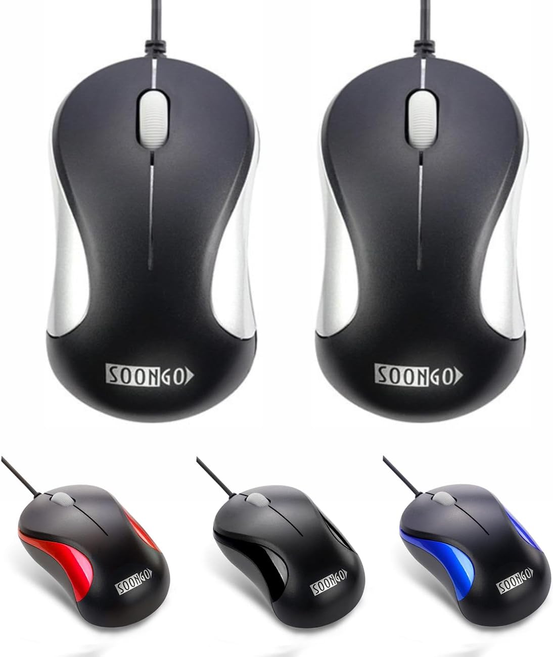 USB Mouse 2 Pack Computer Mouse Ergonomic Optical Wired Mice for Office ...