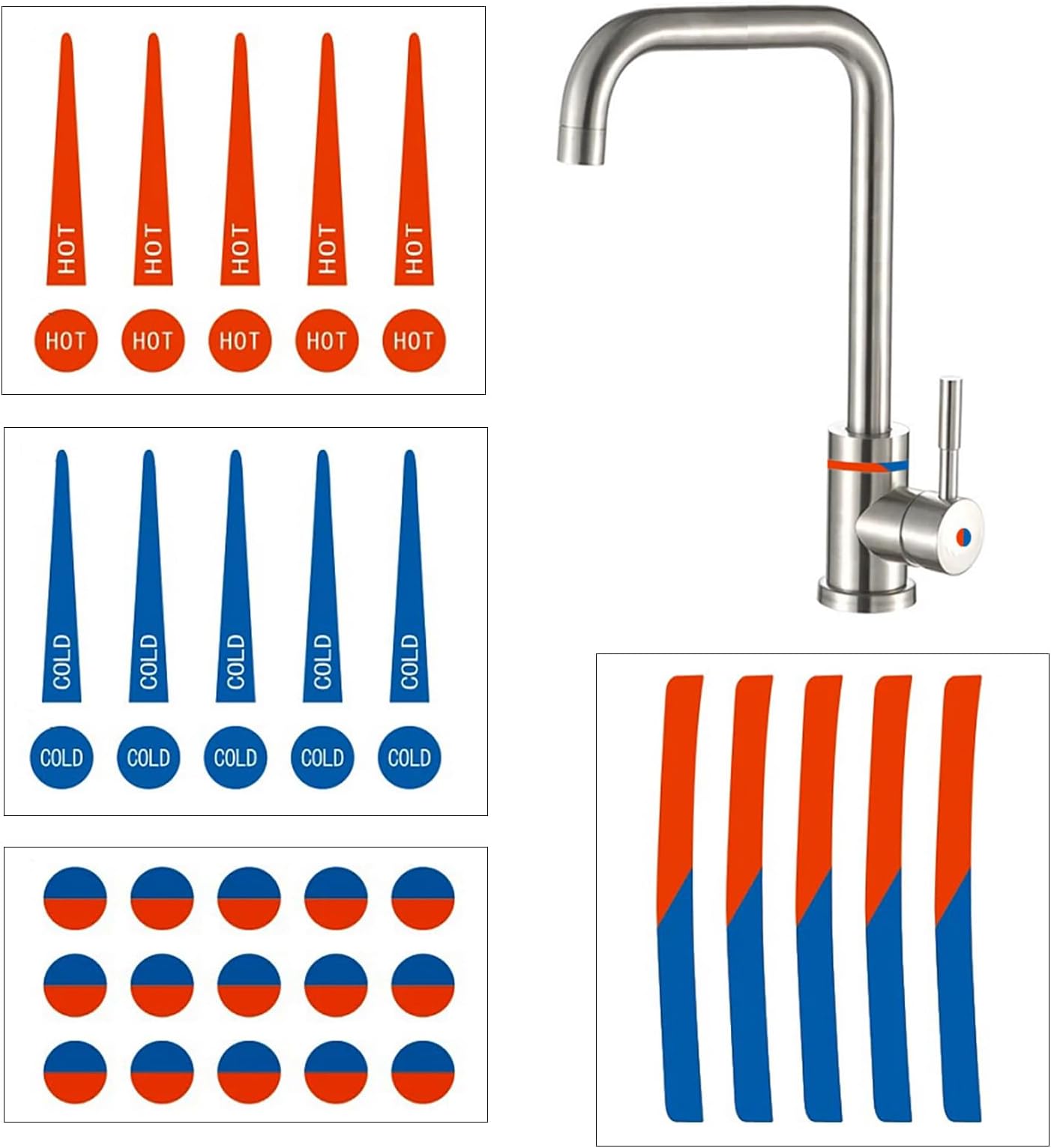 Amazon.com: 40 Pcs Faucet Stickers Hot and Cold Stickers for Faucet ...