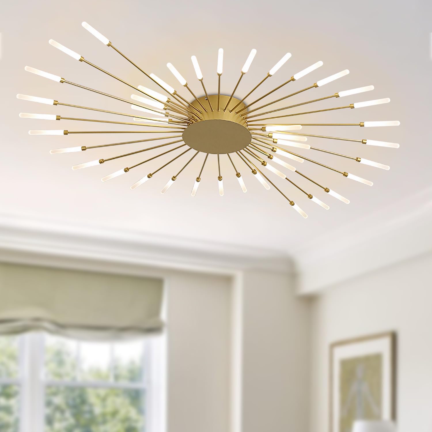BOKT Modern Gold 42-Light Close to Ceiling Lamp Nordic Sputnik Firework ...