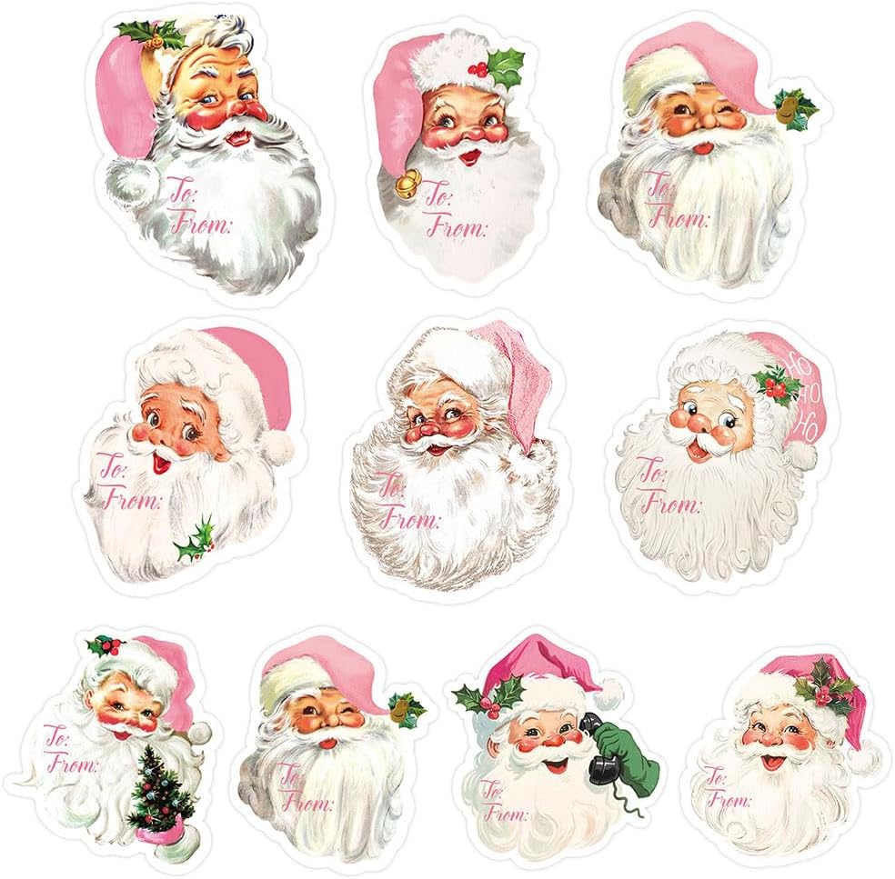 Amazon.com: Whaline 200Pcs Pink Santa Claus Name Tag Stickers 10 Design ...