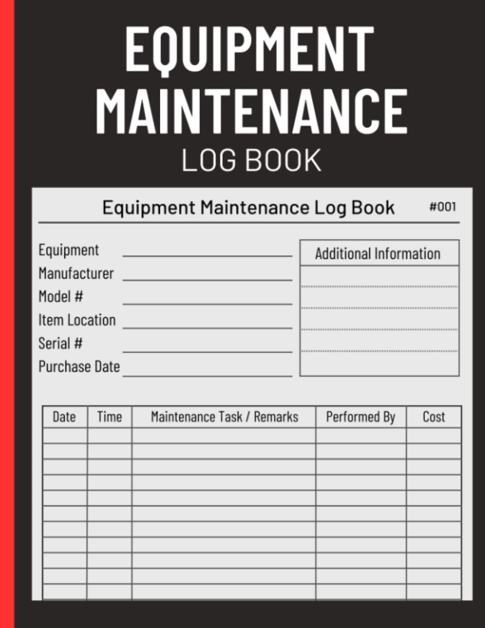 Equipment Maintenance Log Book: For Repairs, Service, and Daily ...