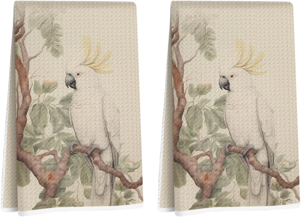 Amazon.com: 2 Pcs Artistic Parrot Kitchen Towels, Vintage Branch ...