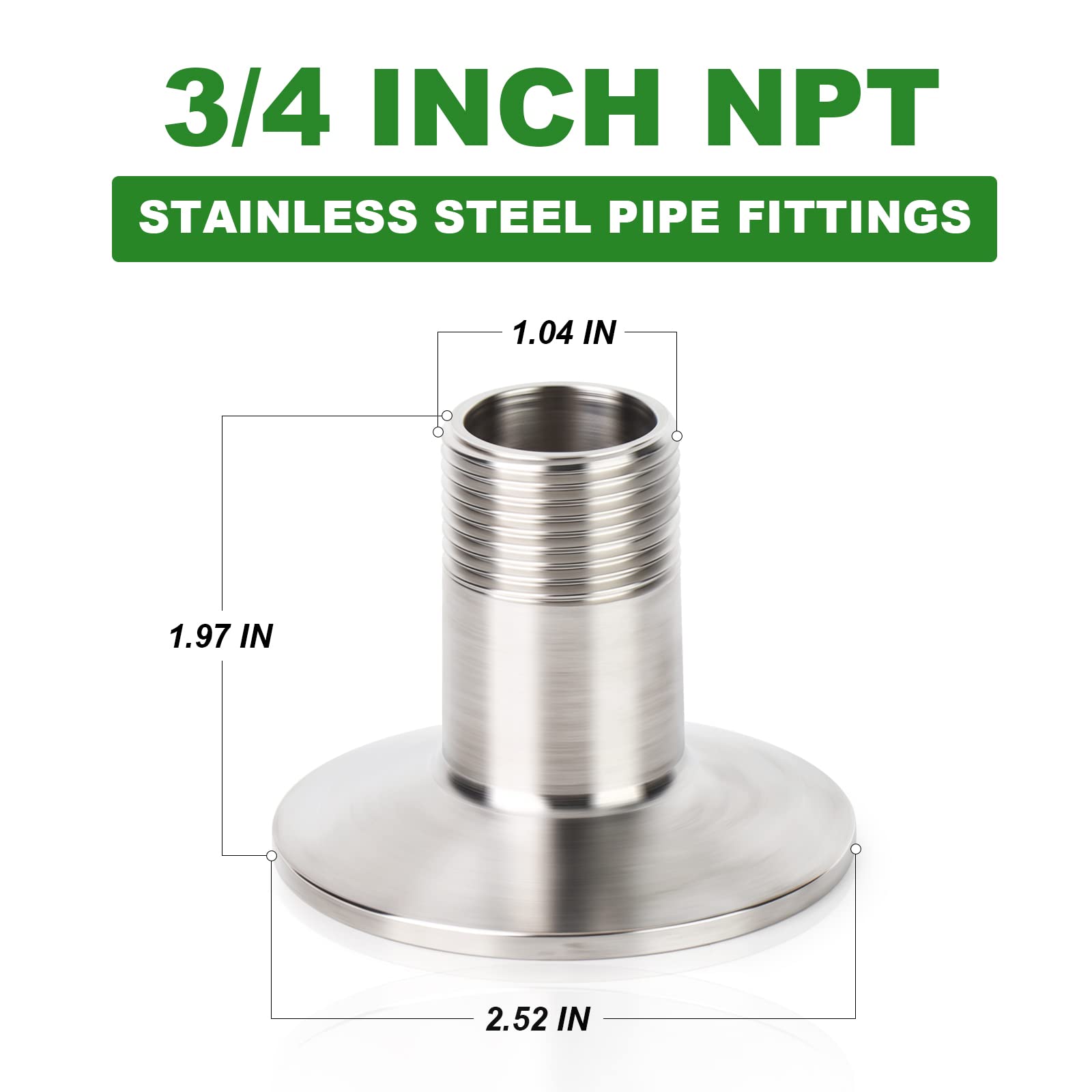 Snapklik.com : TAISHER 2PCS 2" Tri Clamp To 3/4" NPT Male Stainless ...
