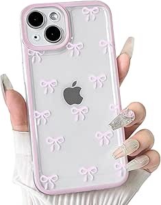 Amazon.com: NITITOP Compatible with iPhone 13 Mini Case Cute Clear Pink Durable Ribbon Bowknot ...